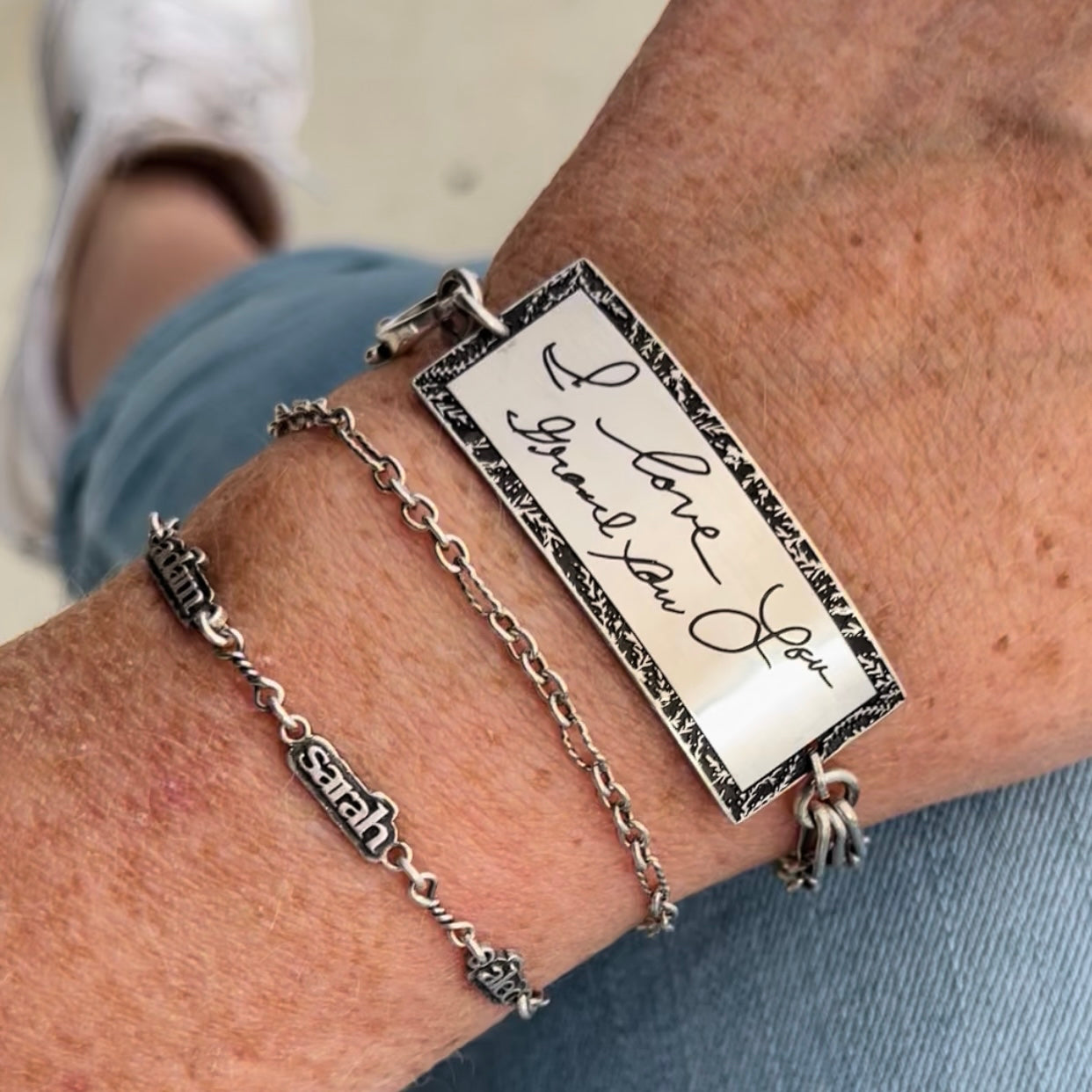 Sterling Silver Engraved Chain Bracelet | Handwritten Bracelet