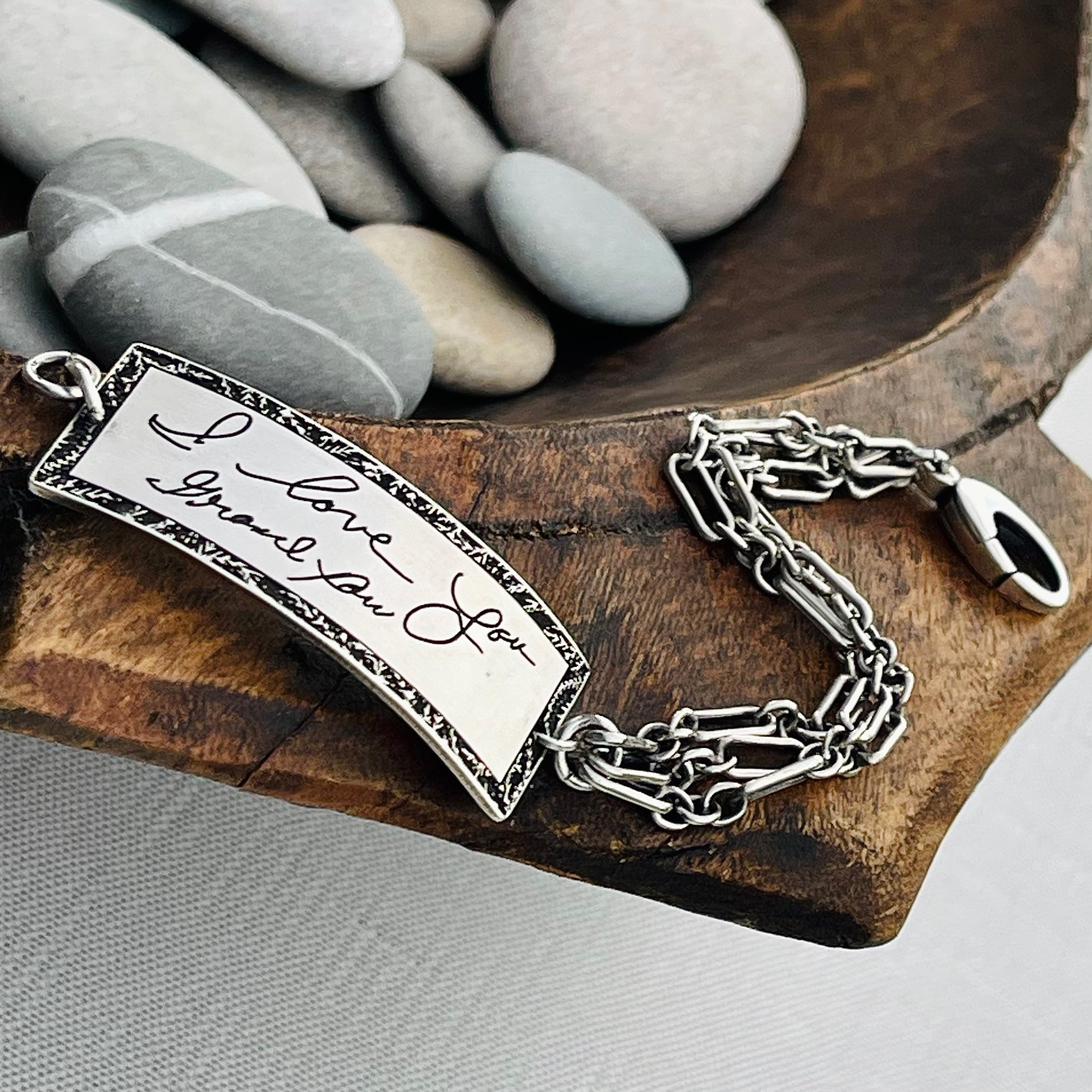 Sterling Silver Engraved Chain Bracelet | Handwritten Bracelet