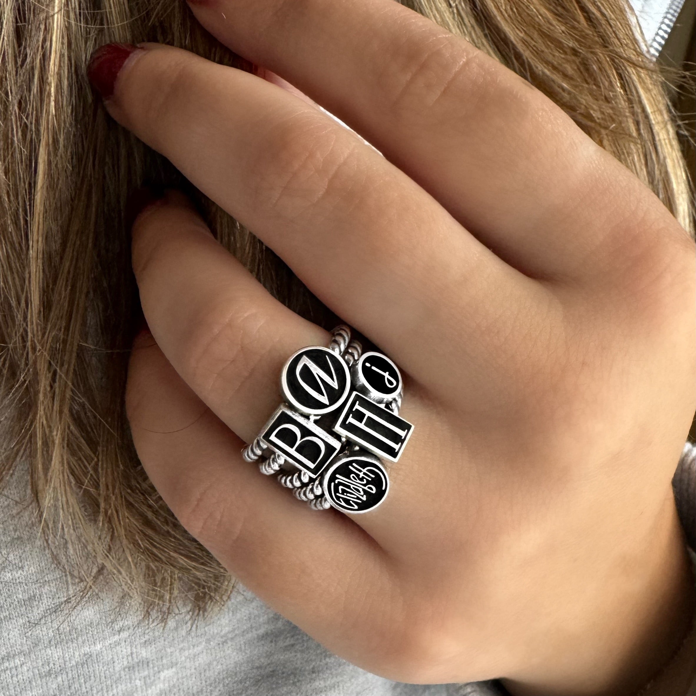 Sterling Stackable Personalized Inverted Ring - Sold Seperately