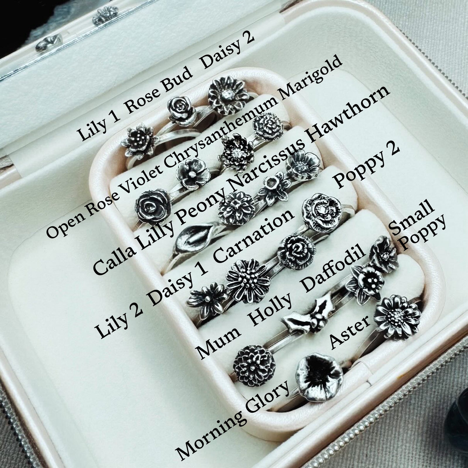 Sterling Silver Finger Bouquets including Birth Month Flowers