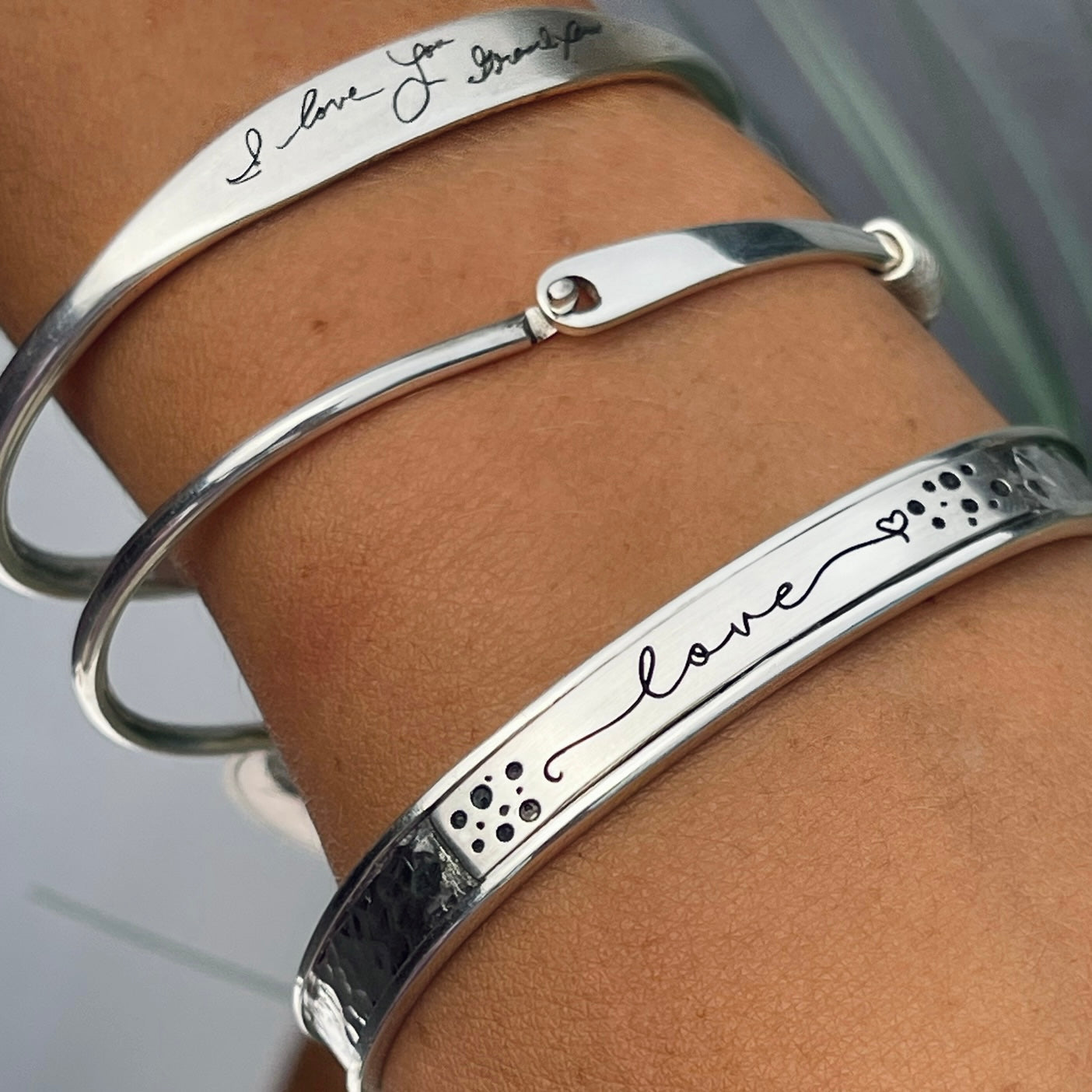 Sterling Silver Handwritten Hammered Cuff