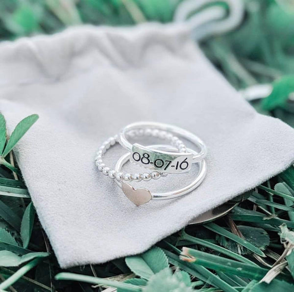 Stackable Date Engraved Rings with Spacers | HEIDIJHALE