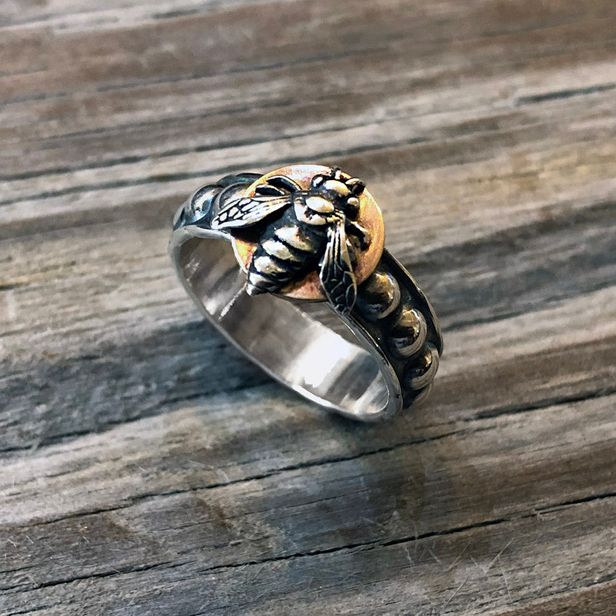 Sterling Silver Bee Ring with 14k Gold Filled Accents