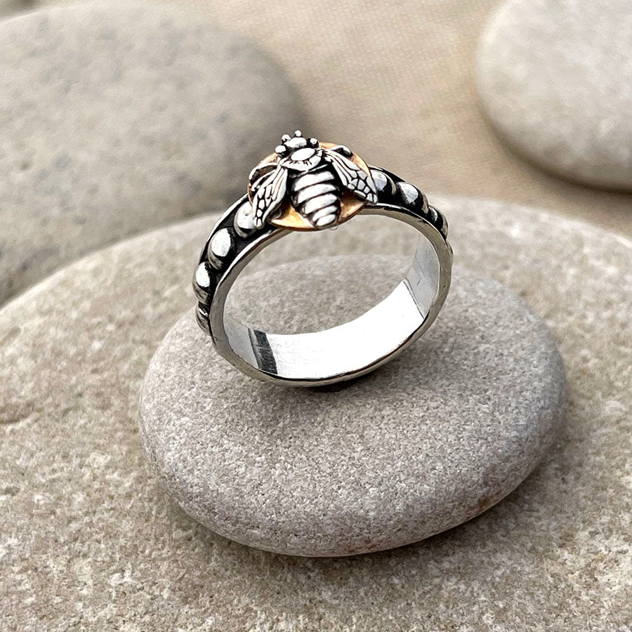 Sterling Silver Bee Ring with 14k Gold Filled Accents