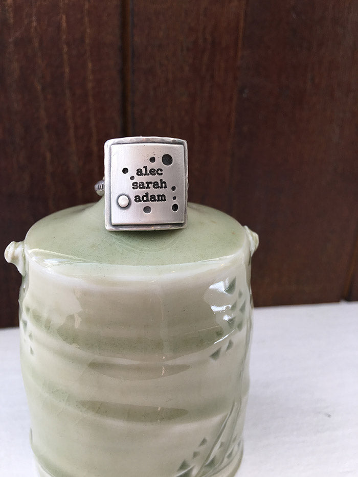 Sterling Silver Name Square Ring - Maximum of 4 Names