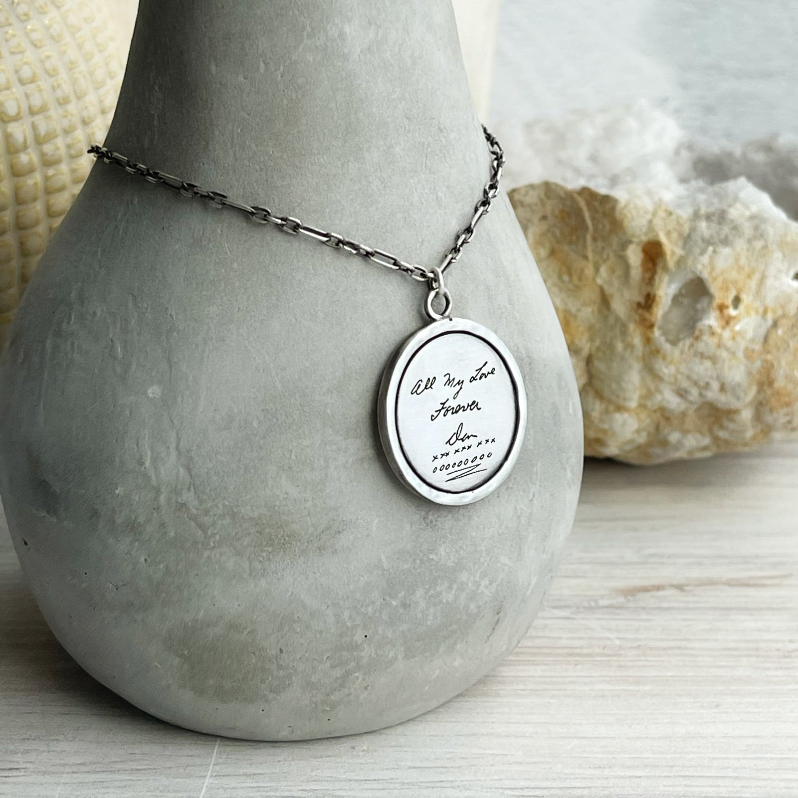 Sterling Silver Engraved Memory Pendant Necklace