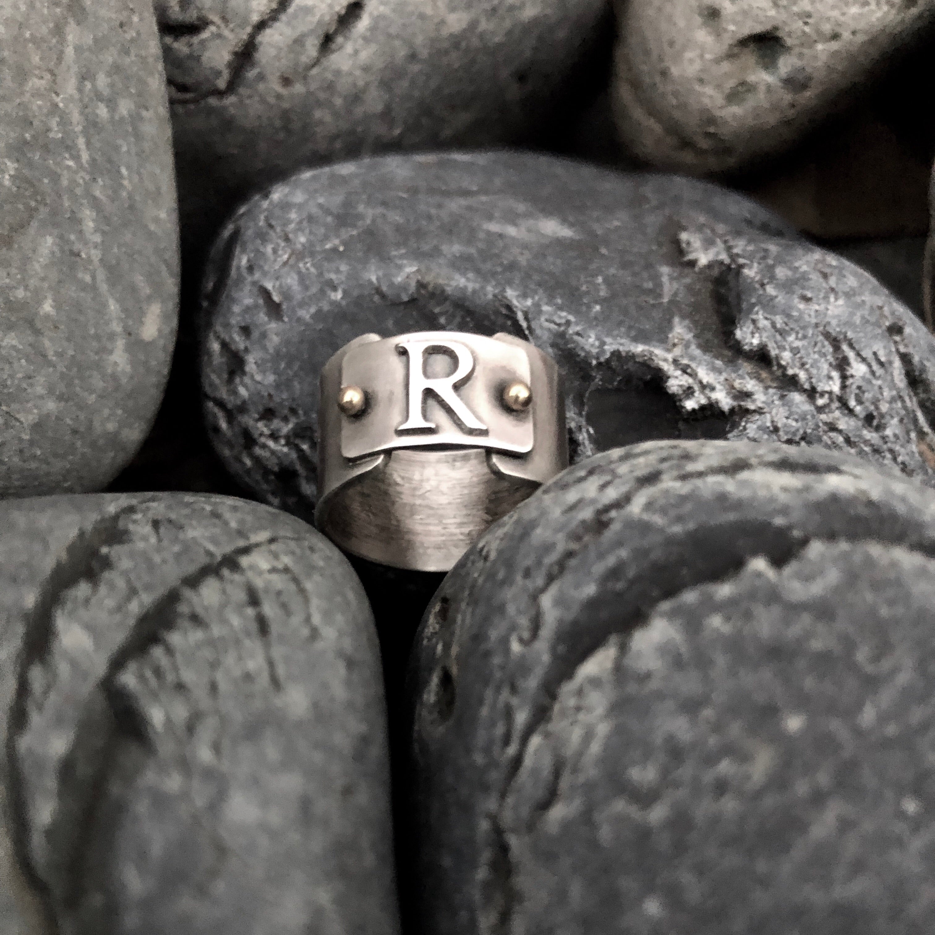 Thick Sterling Silver Band Letter Ring | Silver Initial Ring