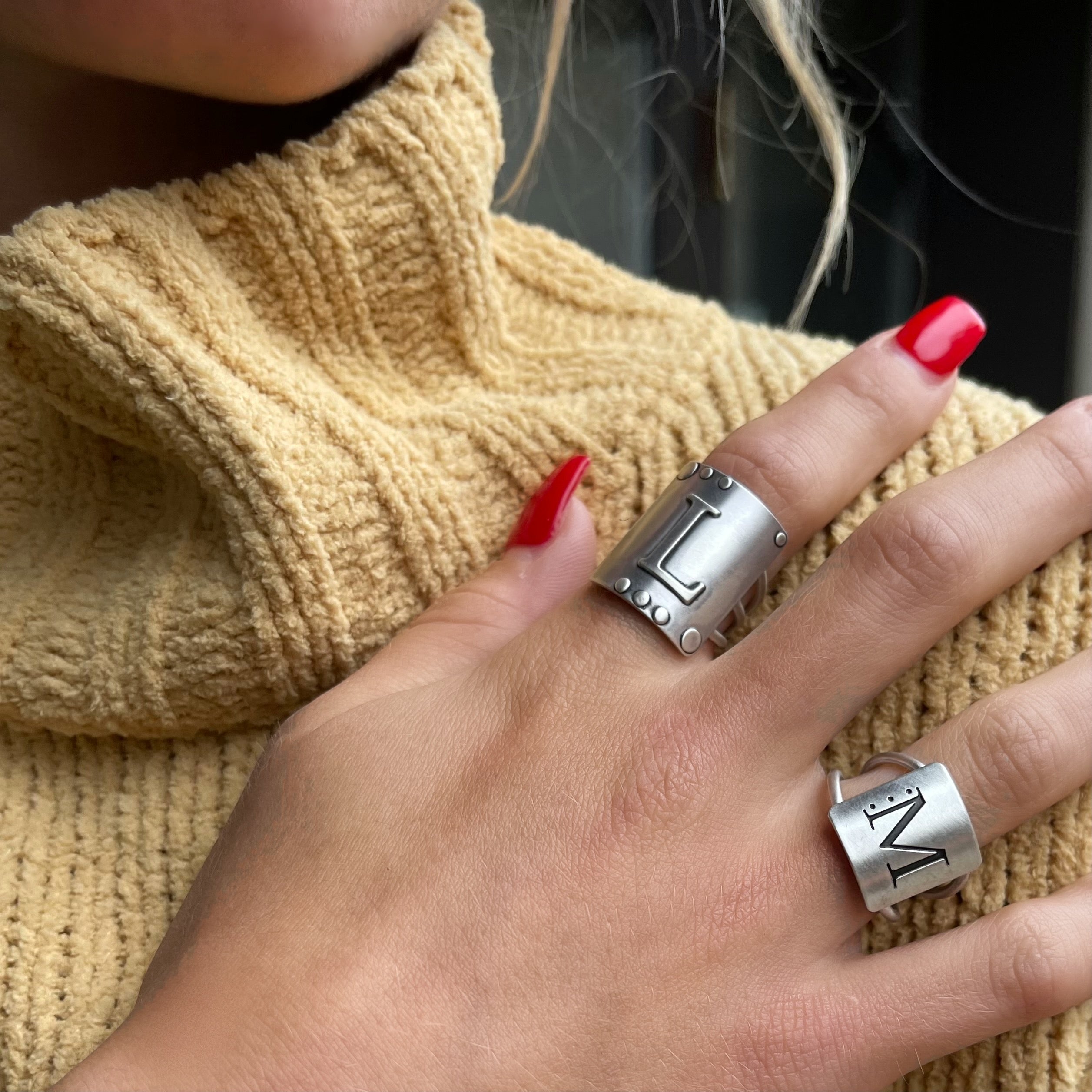 Small Initial Ring | Square Monogram Ring