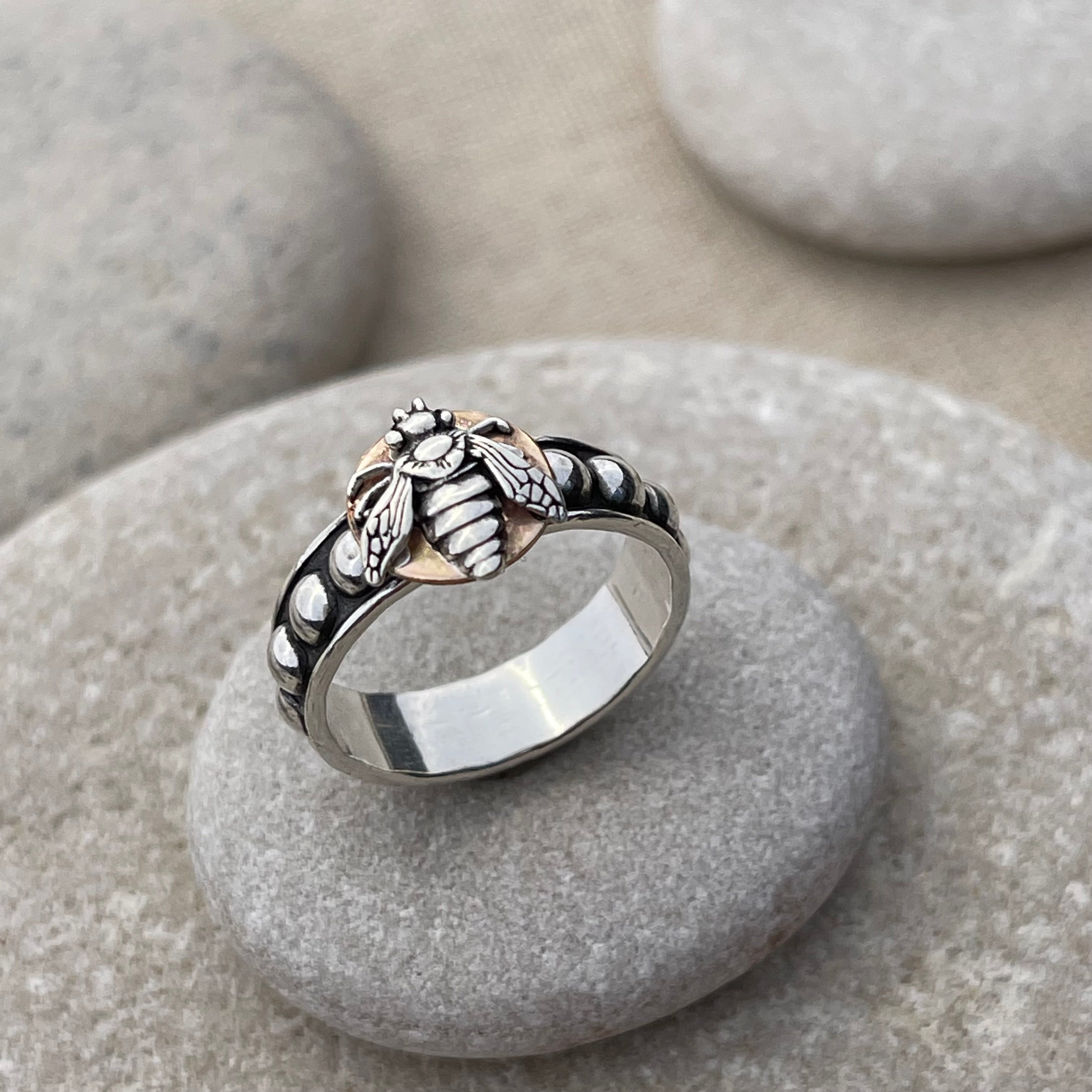 Sterling Silver Bee Ring with 14k Gold Filled Accents