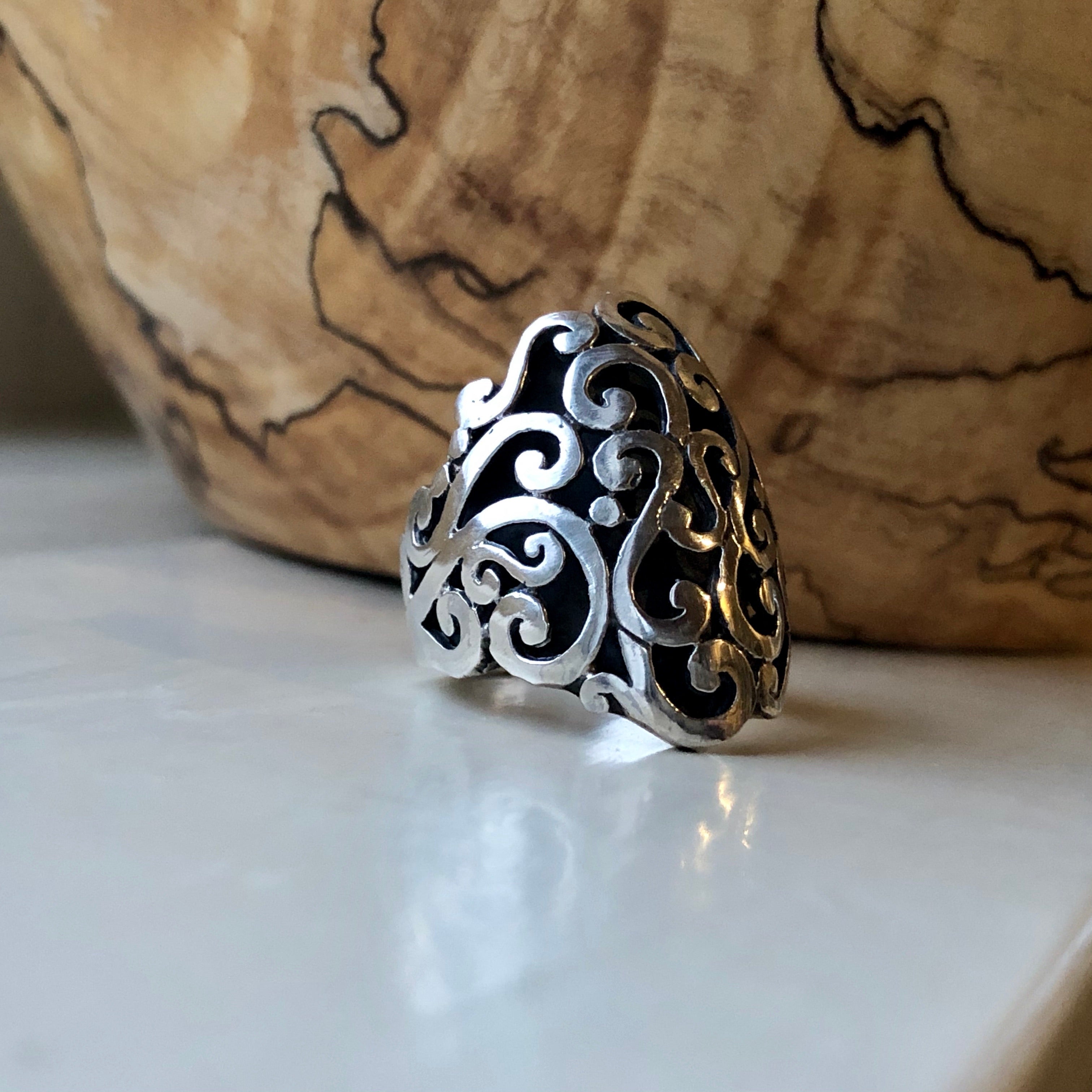 Sterling Silver Scroll Ring | Large Handmade Sterling Silver Ring