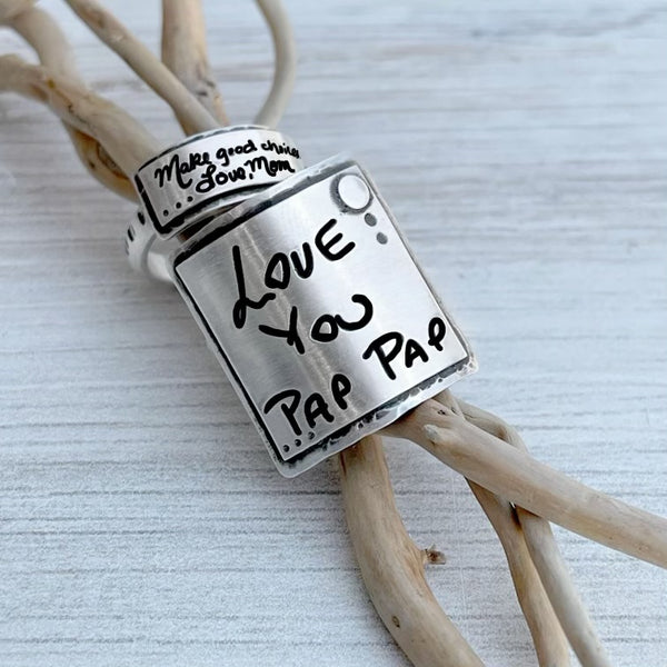 Personalized Square Sterling Silver Ring with Handwriting