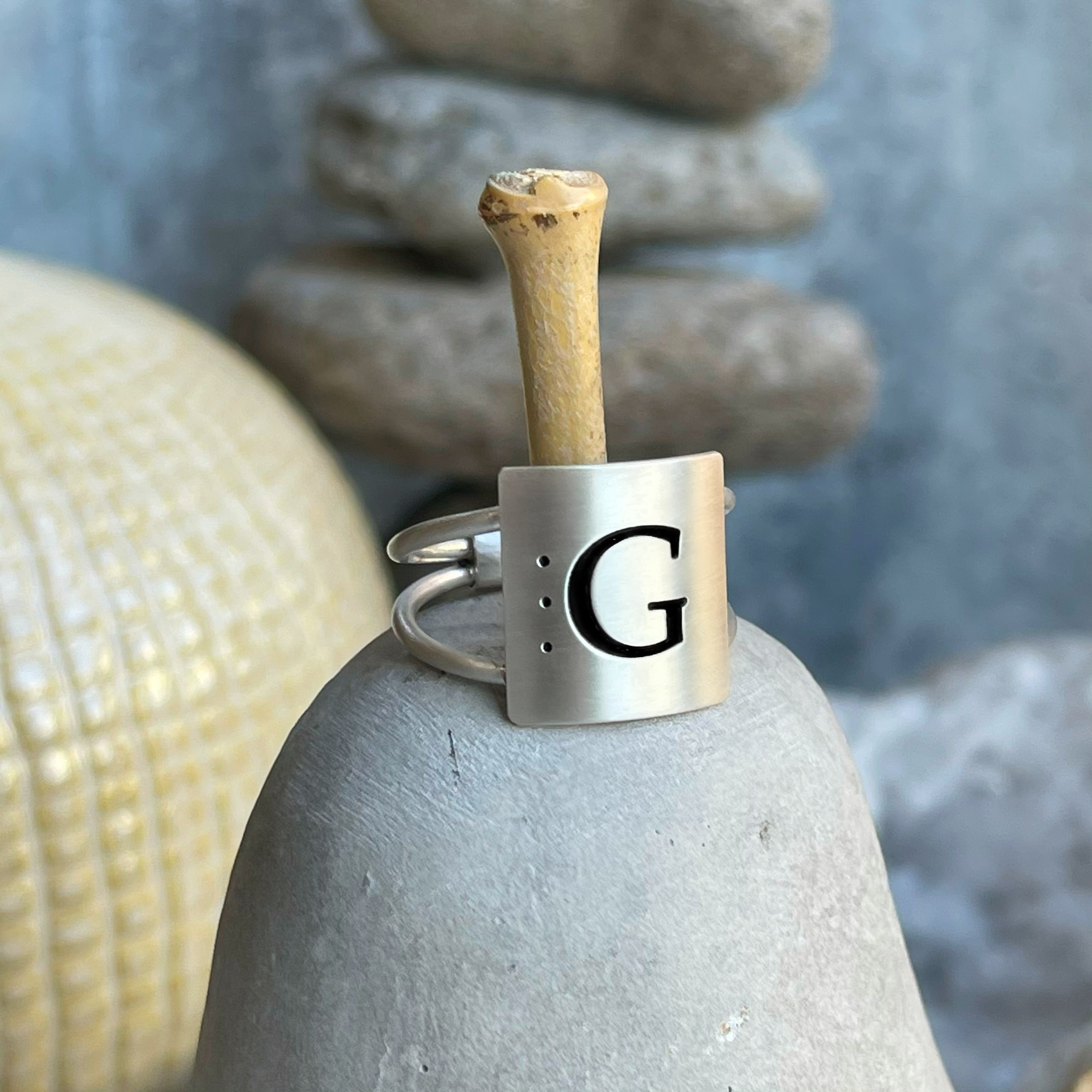 Small Initial Ring | Square Monogram Ring