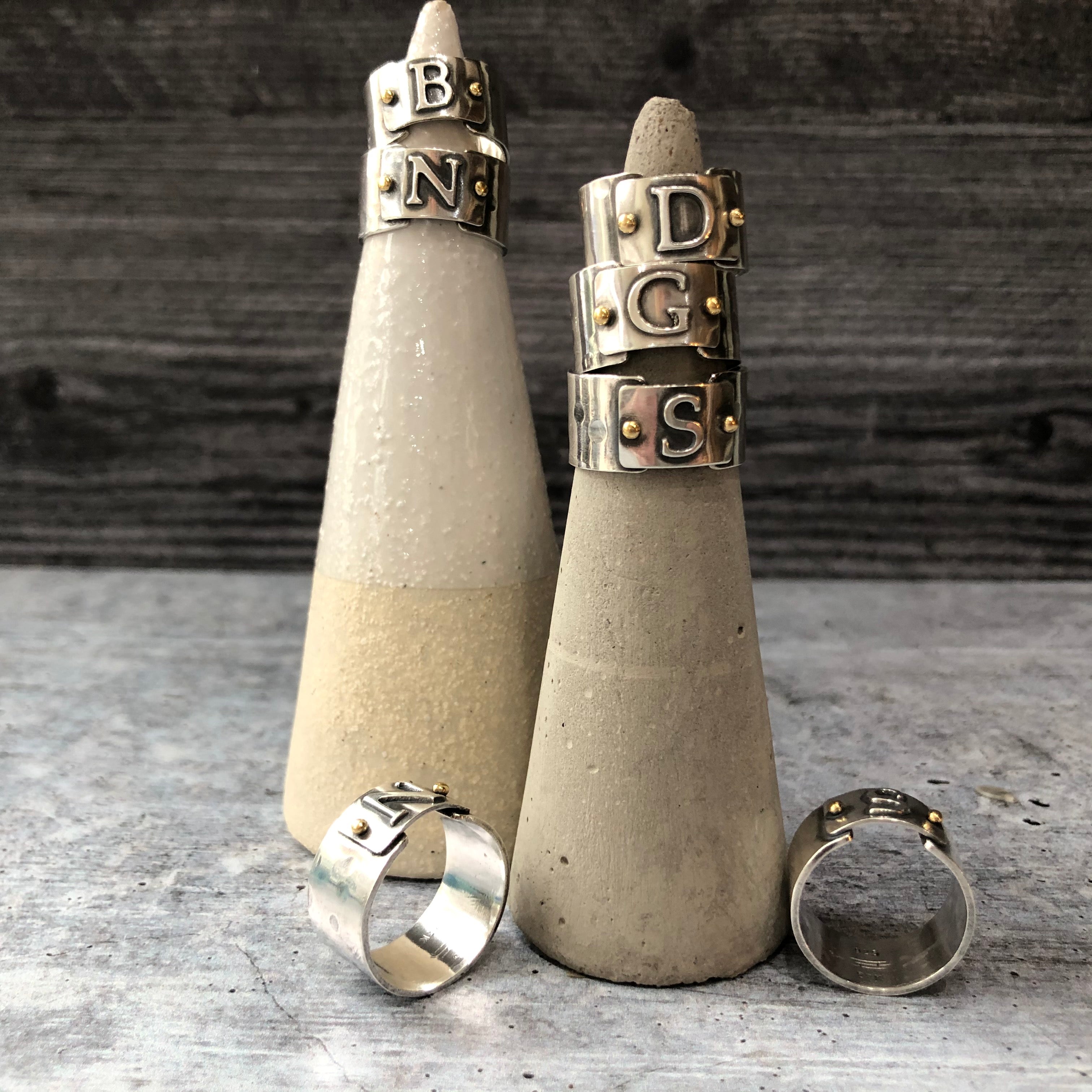 Thick Sterling Silver Band Letter Ring | Silver Initial Ring