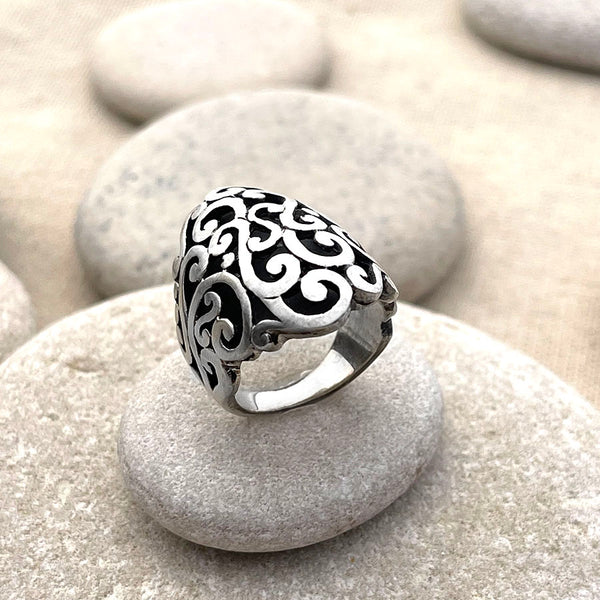 Sterling Silver Scroll Ring | Large Handmade Sterling Silver Ring